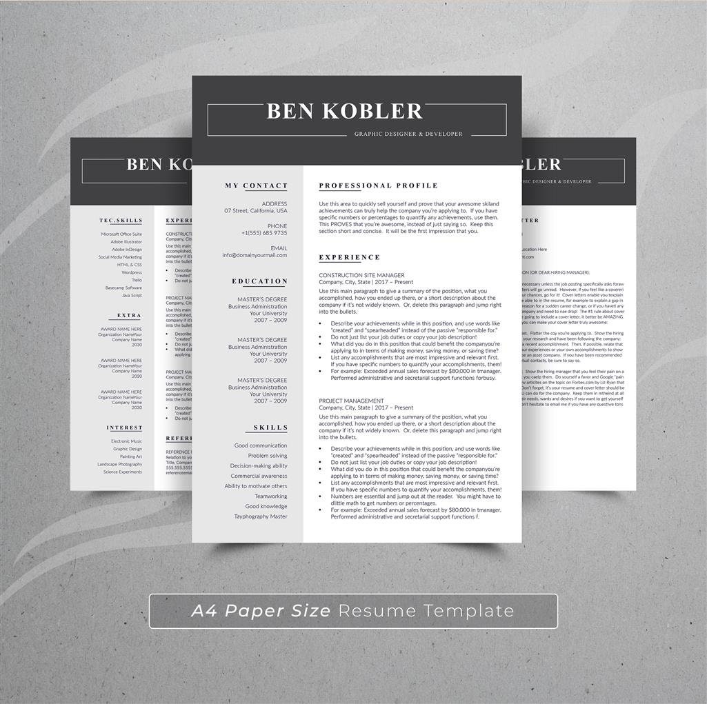 Modern Resume CV Template Matching Cover Letter Templates - Etsy