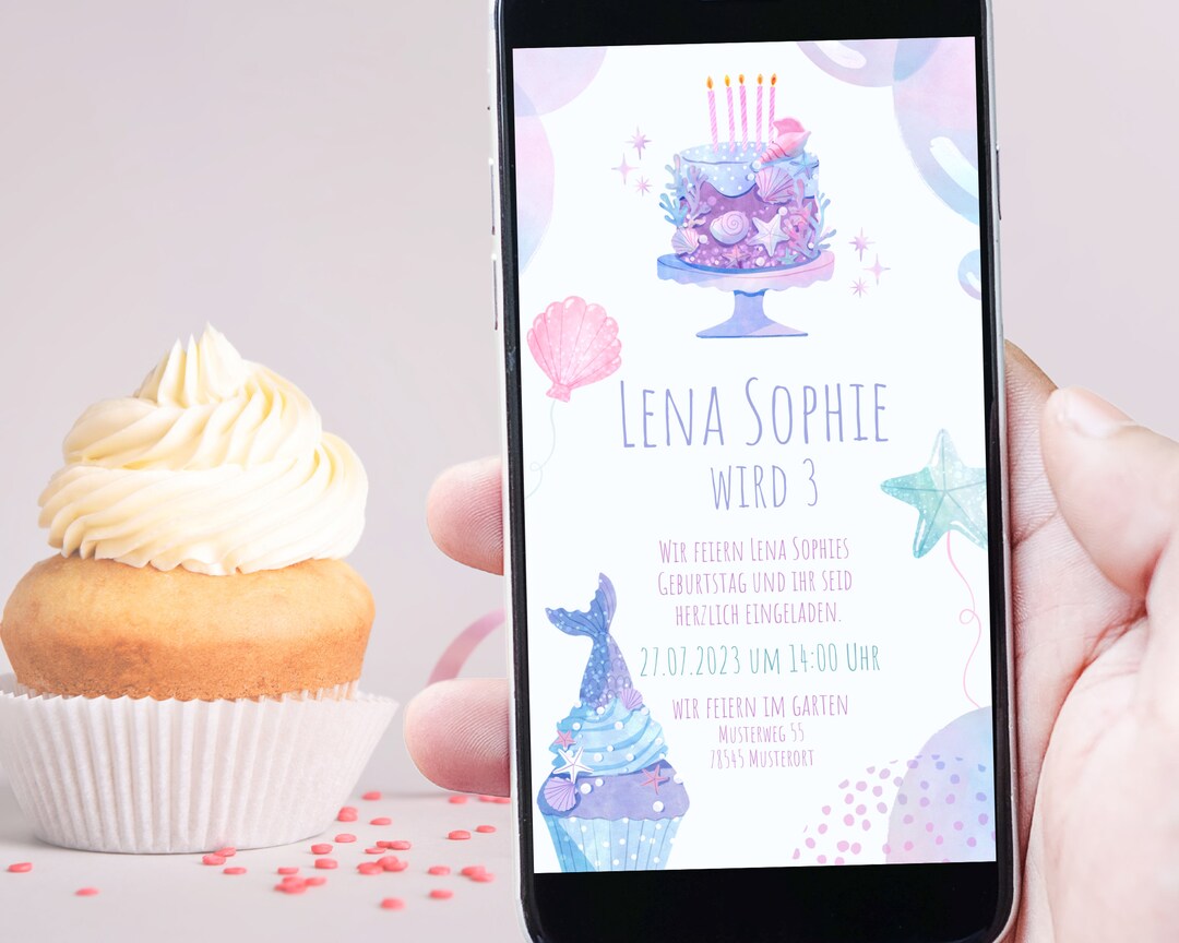 Digital Invitation Children's Birthday, Easy to Send Quickly, Pink, Sea ...