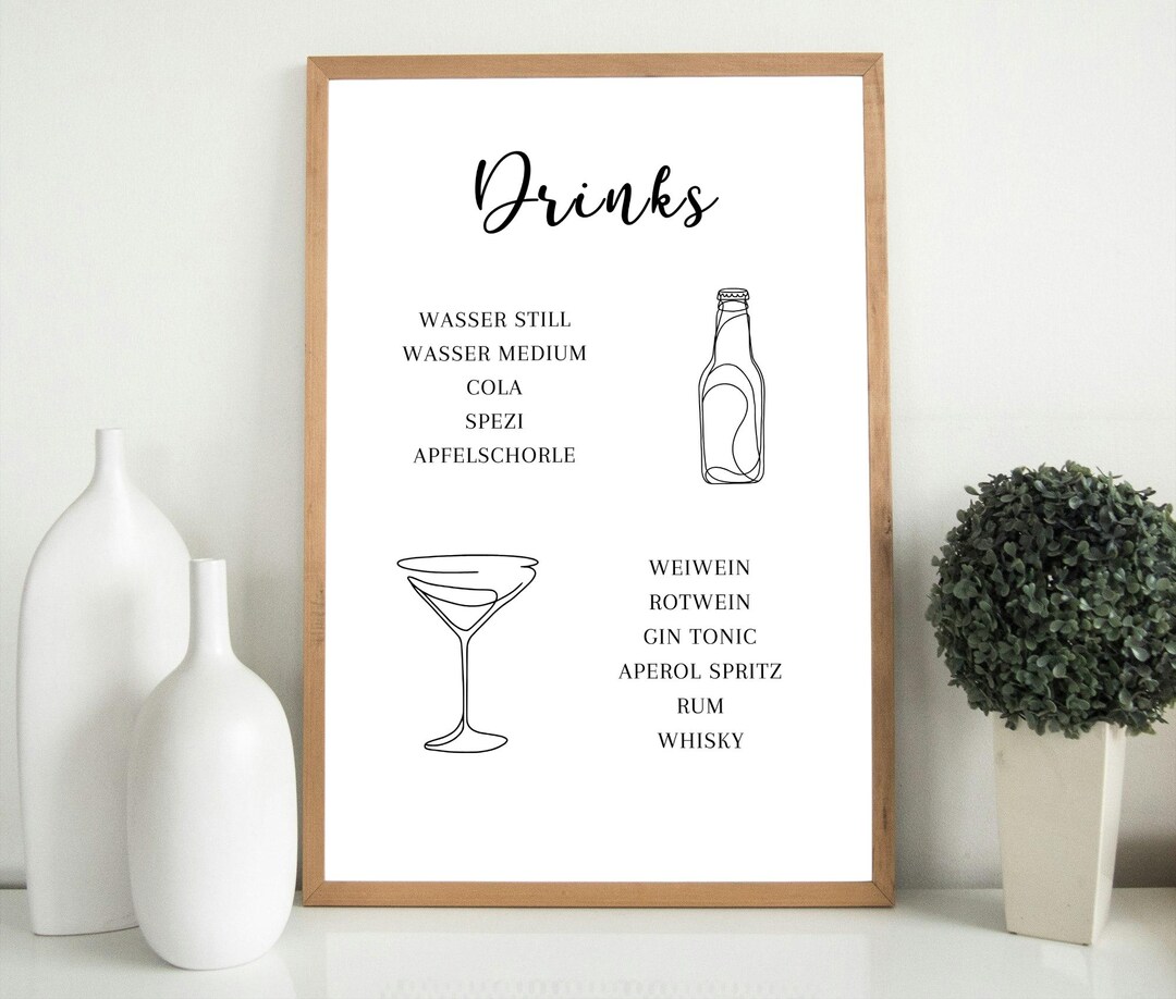 Printable Drinks Menu, Menu for Drinks & Cocktails, Weddings, Birthdays ...