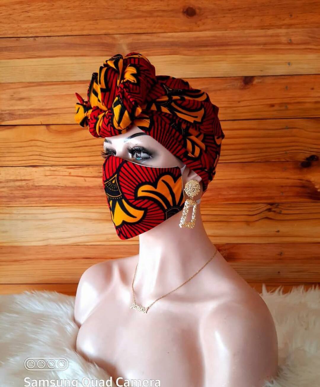 African Print Nose Mask With Matching Head Wrap Set for Sale| Ankara ...