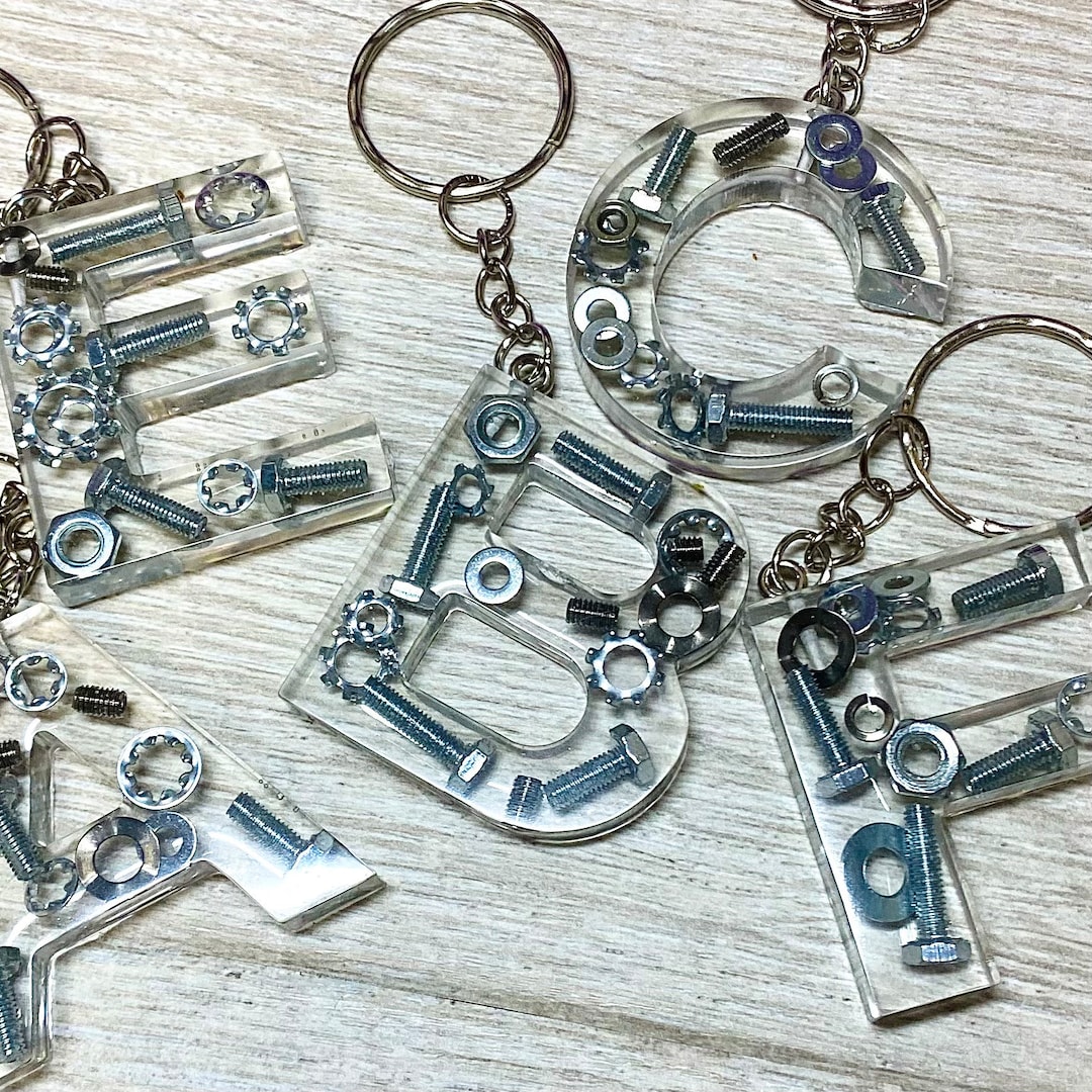 Nut and Bolt Keyring, DIY Gift, Resin Keyring, Dad Gift, Gift for Men ...