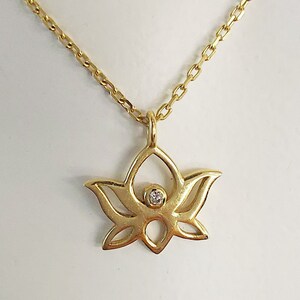 Gold Diamond Lotus Necklace, Diamond Lotus Floral Necklace, 14K Solid ...