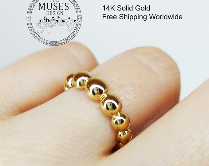 14K Solid Gold Ball Ring, Gold Bubble Jewelry, Multiball Stackable Bead ...