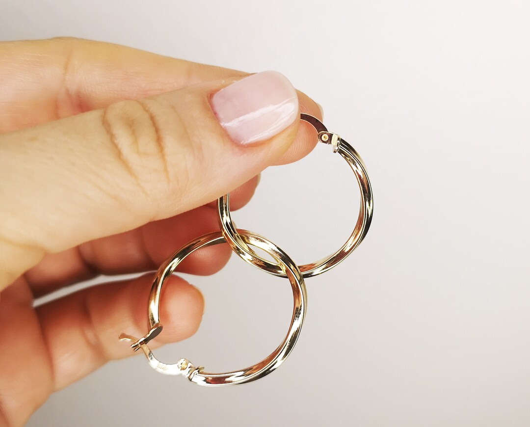 14K Solid Gold Twisted Hoops Thin Lightweight Gold Hoop - Etsy