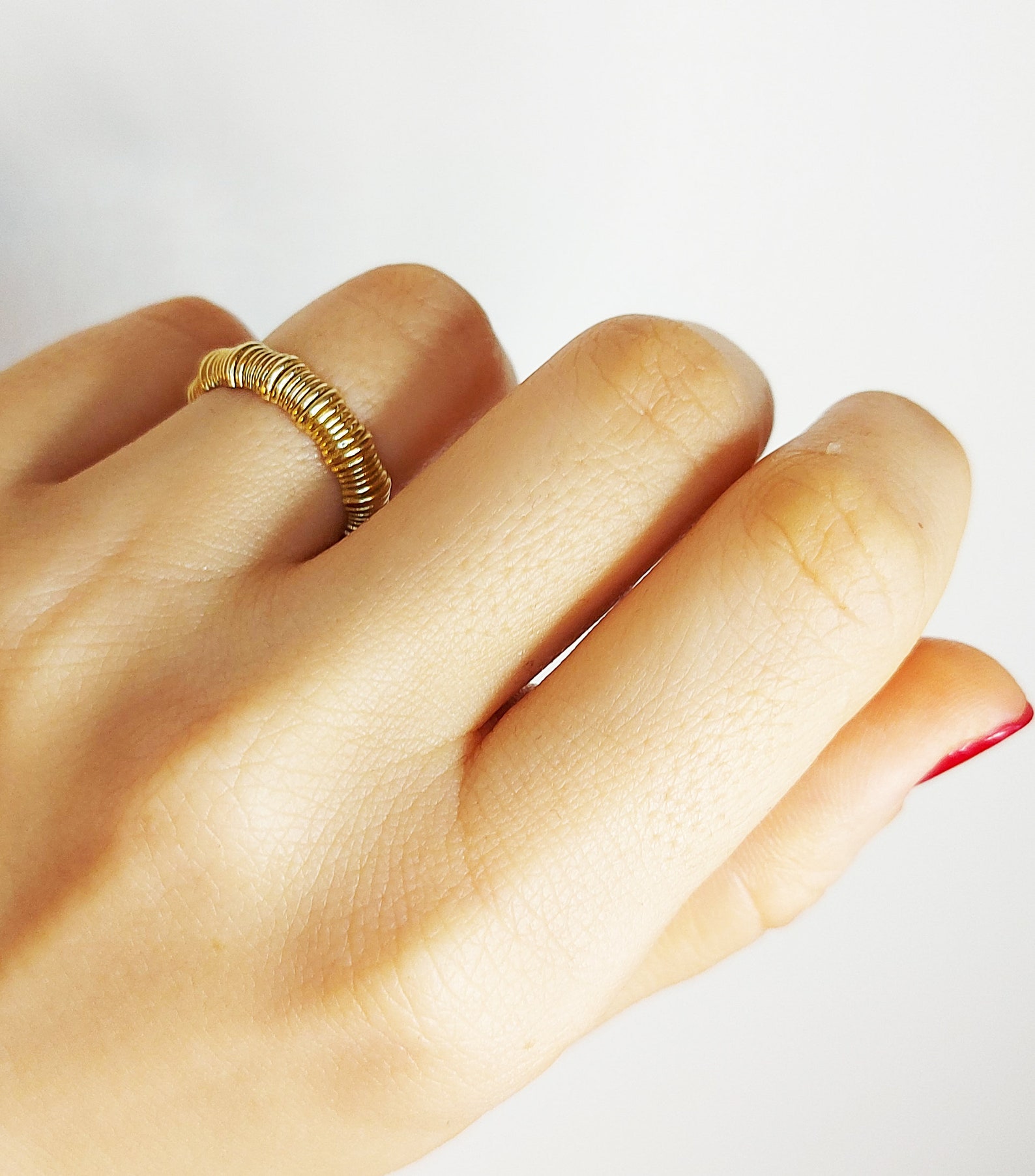 14K Solid Gold Handmade Worm Ring Wedding Band Gift for Her - Etsy