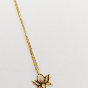 Gold Diamond Lotus Necklace, Diamond Lotus Floral Necklace, 14K Solid ...