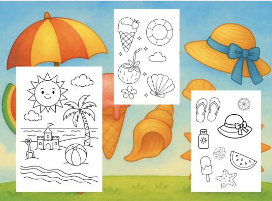 Summer Coloring Pages for Kids – Printable Beach Activity Sheets – Fun ...