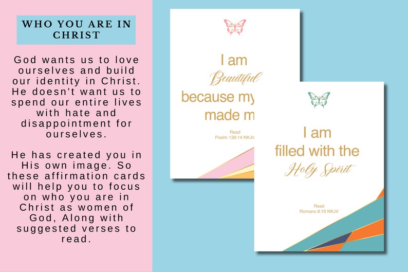 20 Printable Who I Am Affirmation Cards, Digital Downloads, Godly Women ...