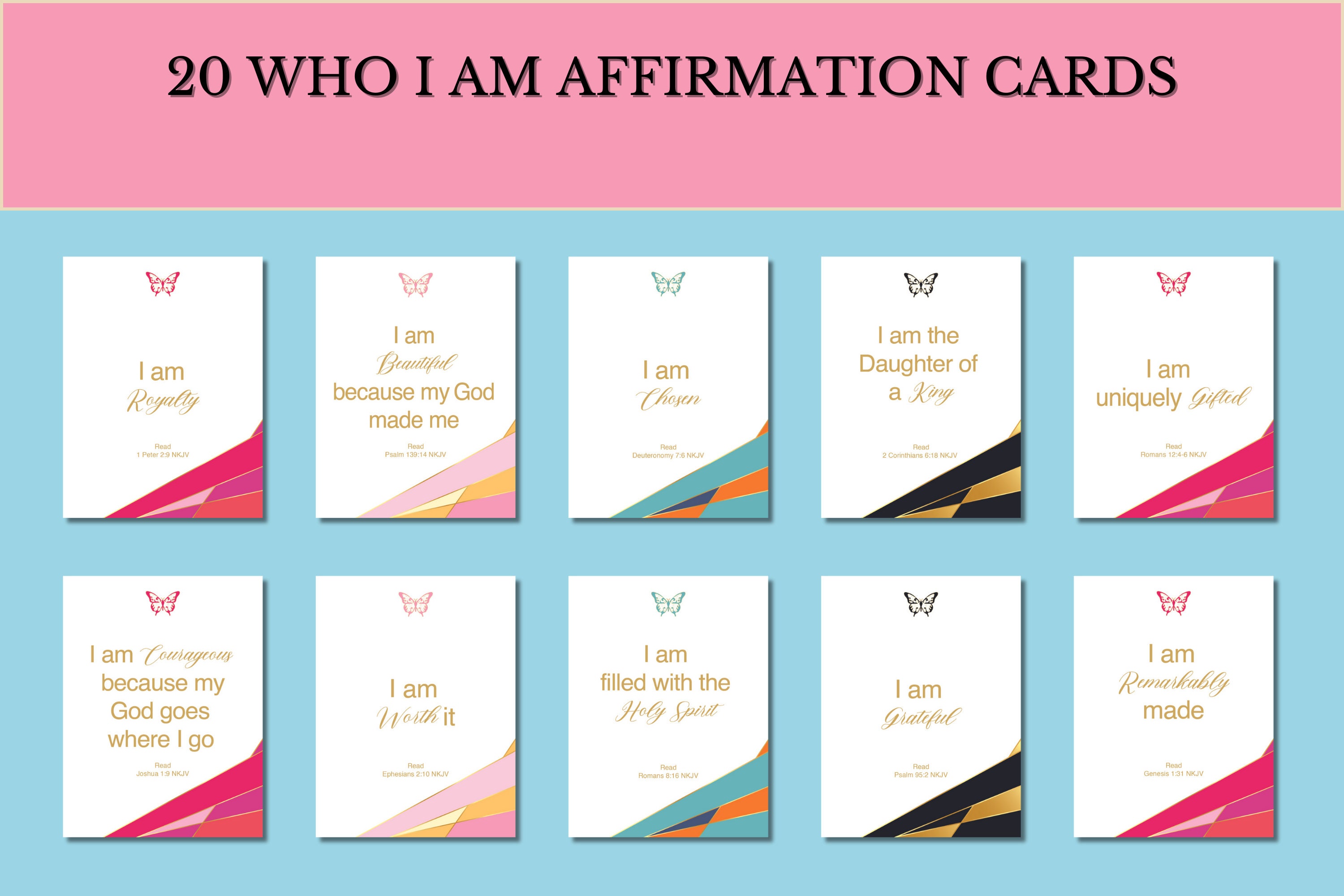20 Printable Who I Am Affirmation Cards, Digital Downloads, Godly Women ...
