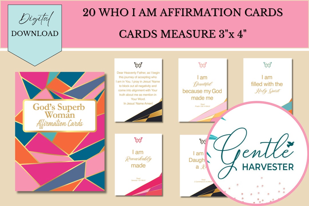 20 Printable Who I Am Affirmation Cards, Digital Downloads, Godly Women ...
