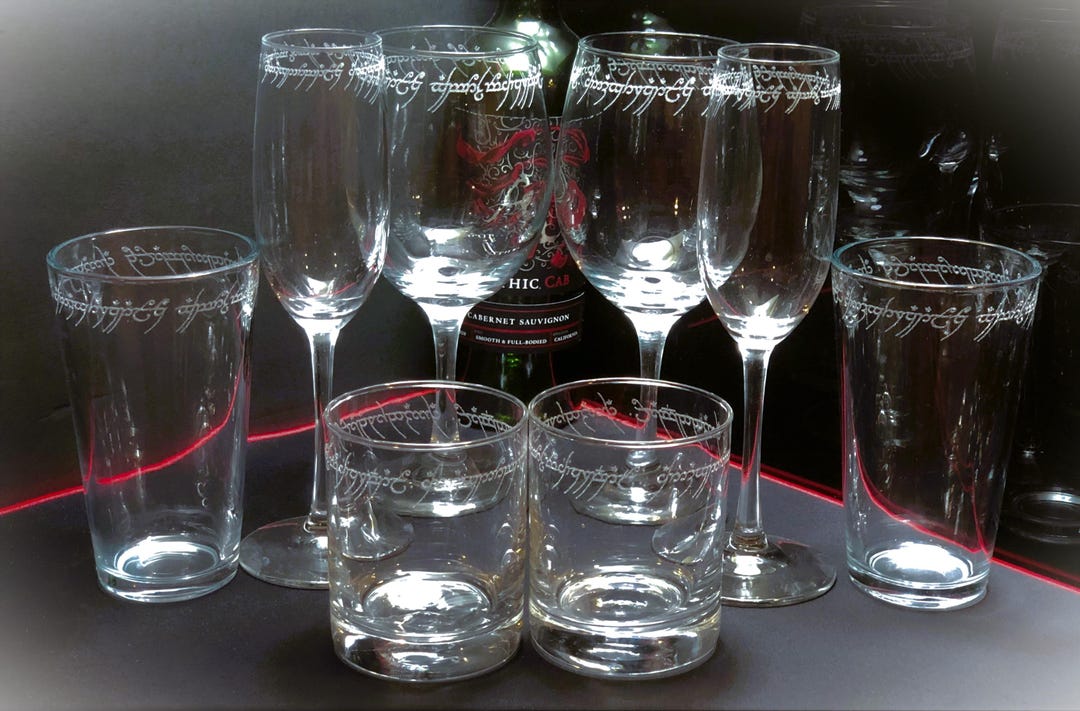 One Ring Set of 8 Elvish Glasses LOTR Gift Rings Wedding Rings Art ...