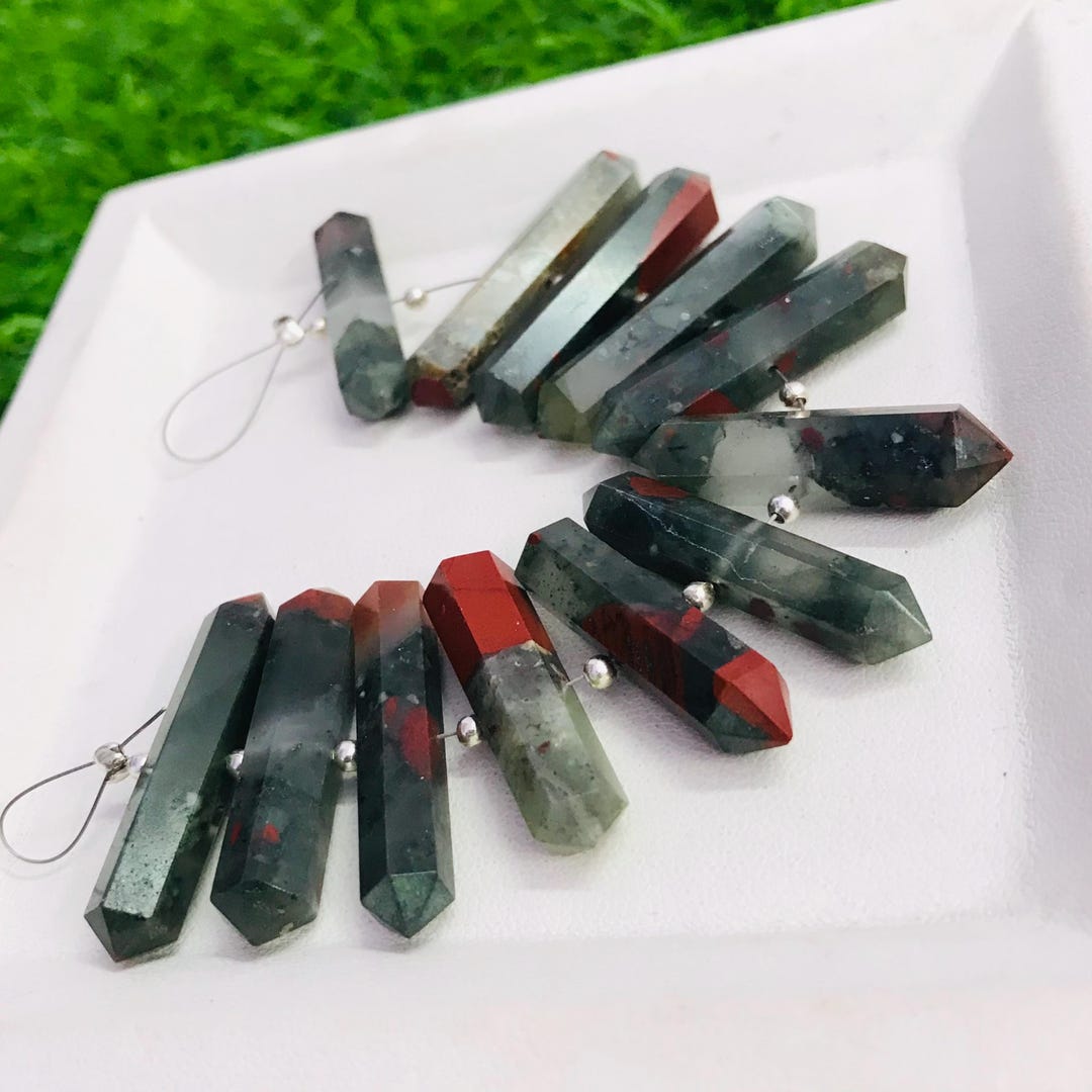 12 Pieces Natural Red Bloodstone Central Drilled Point Gems ...