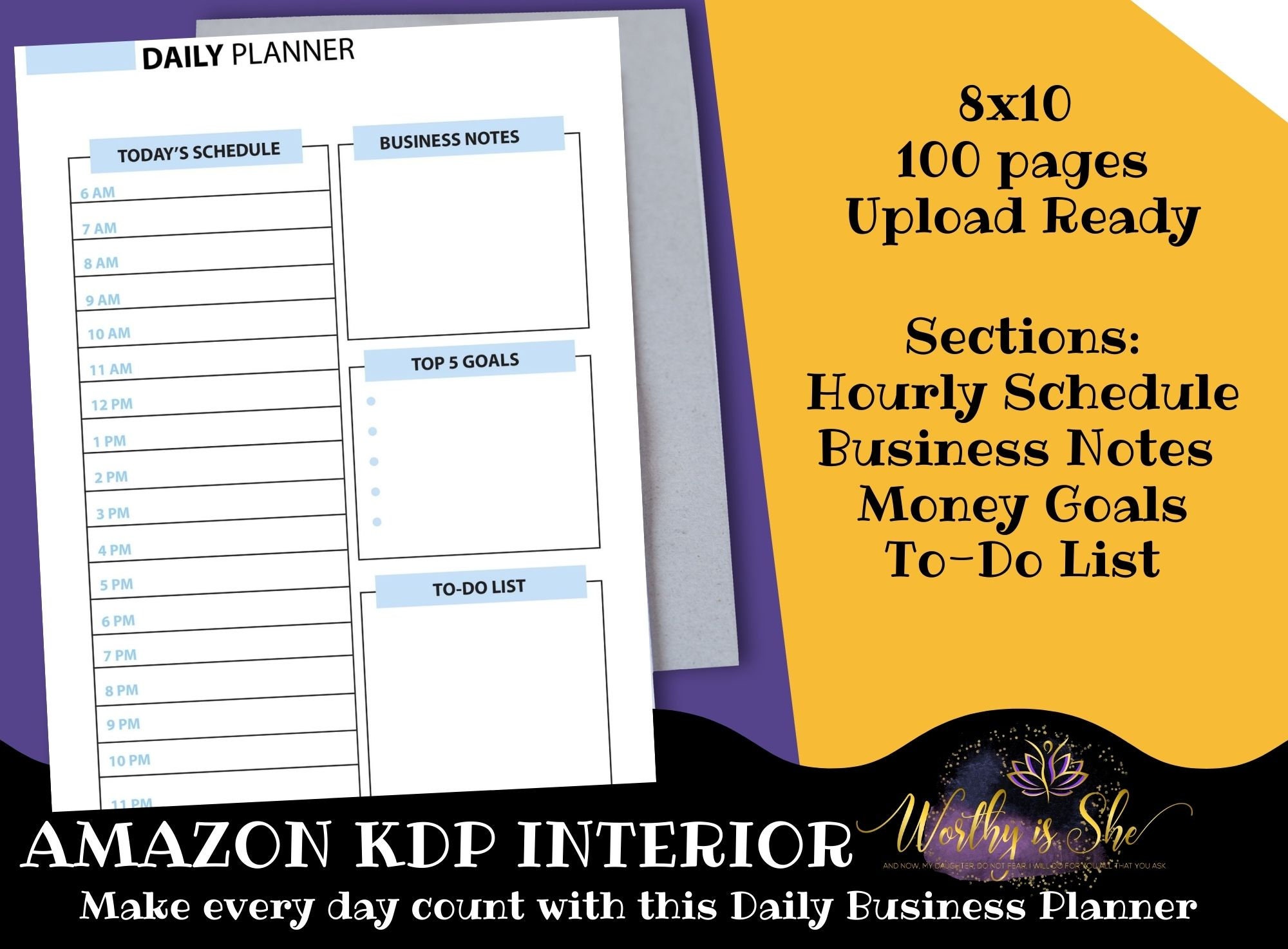 Daily Business Planner • 8x10 Inches WITH Bleed • Commercial Use • 100 ...