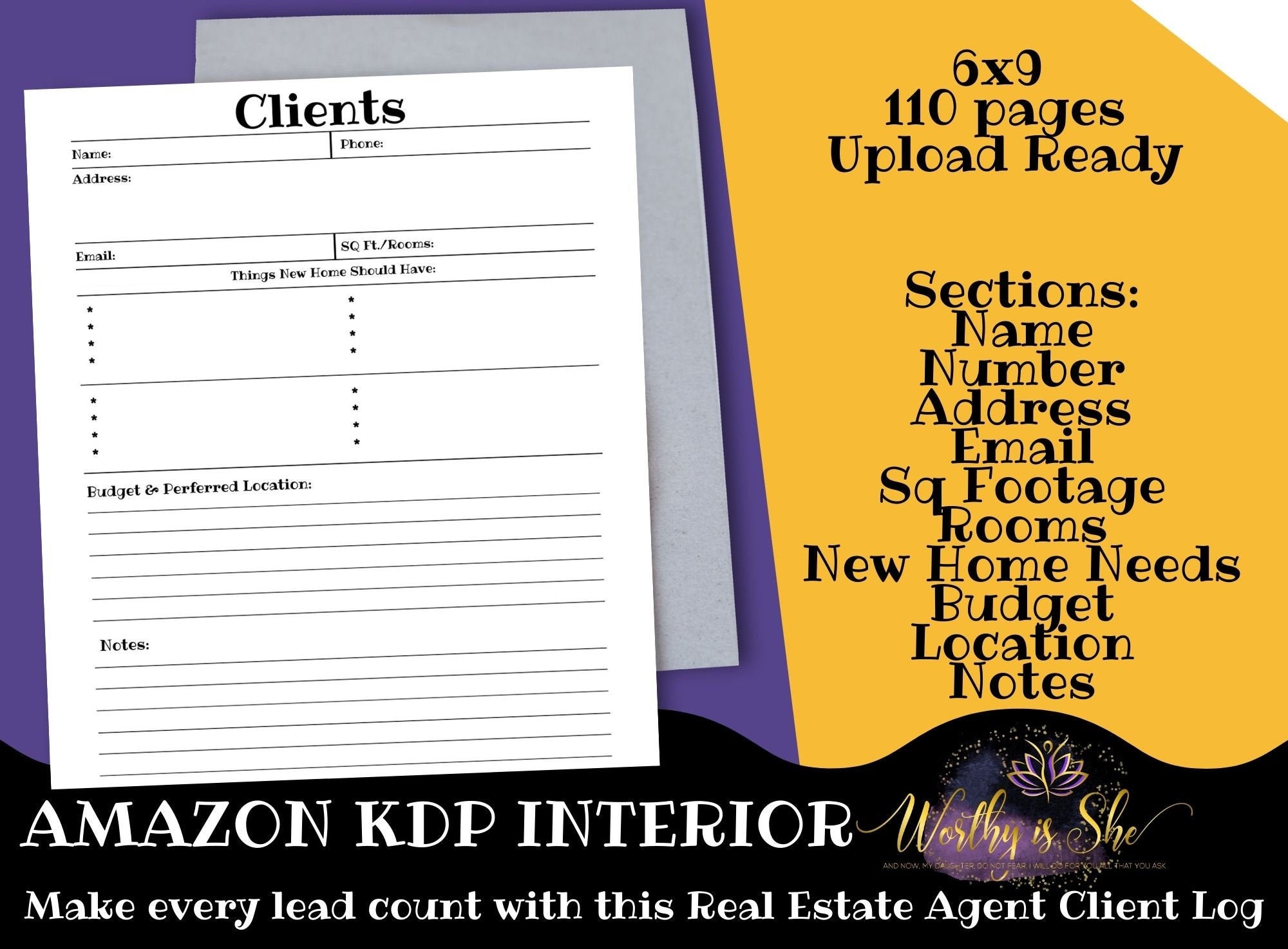 Real Estate Agent Lead Client Log • 6x9 Inches WITH Bleed • Commercial ...