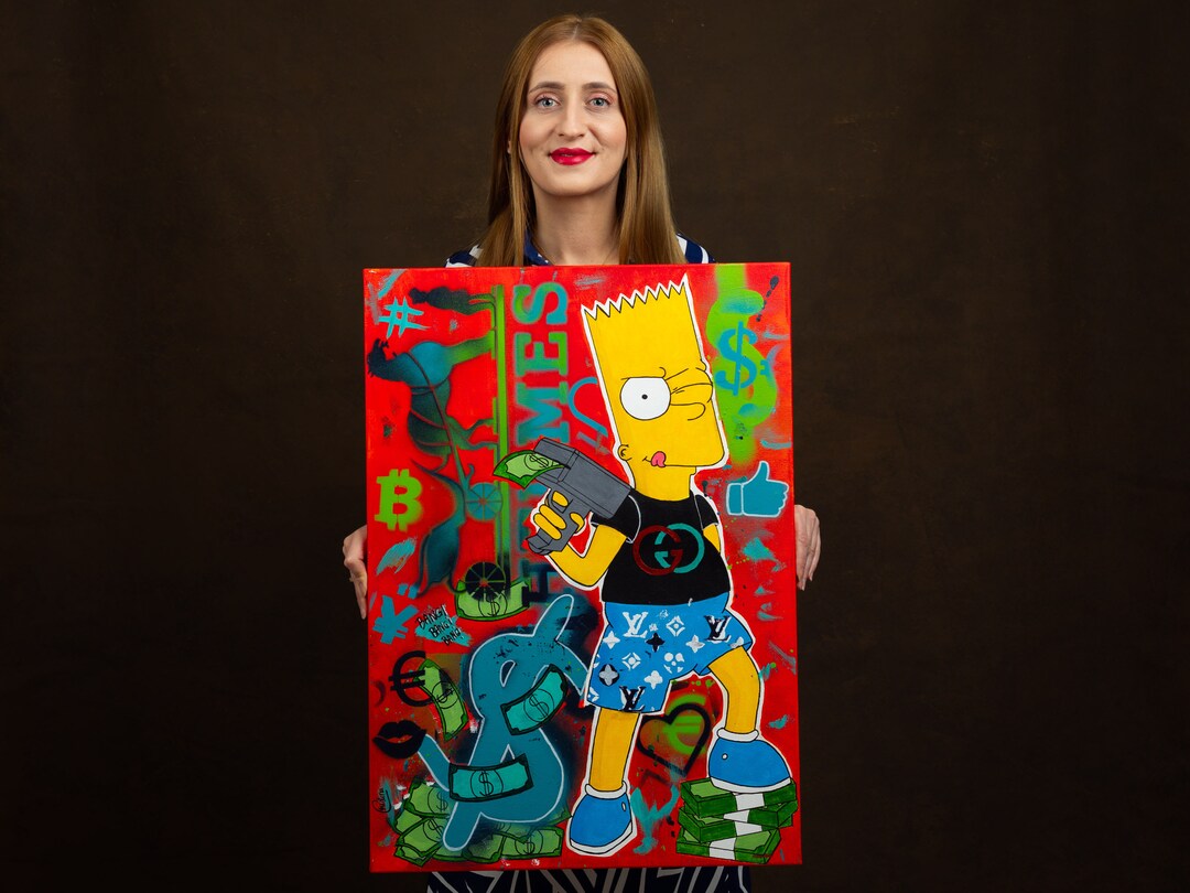 Bart Simpson Original Acrylic Pop Art Painting, Stretched Canvas on ...