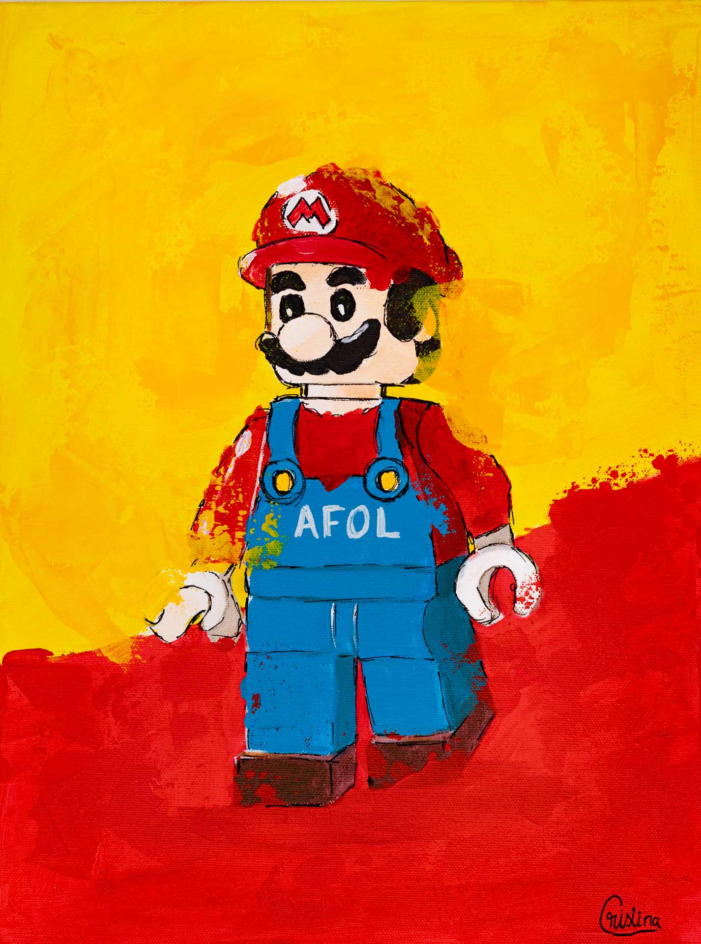 AFOL Super Mario Minifigure Pop Art Painting, Red & Yellow Abstract ...