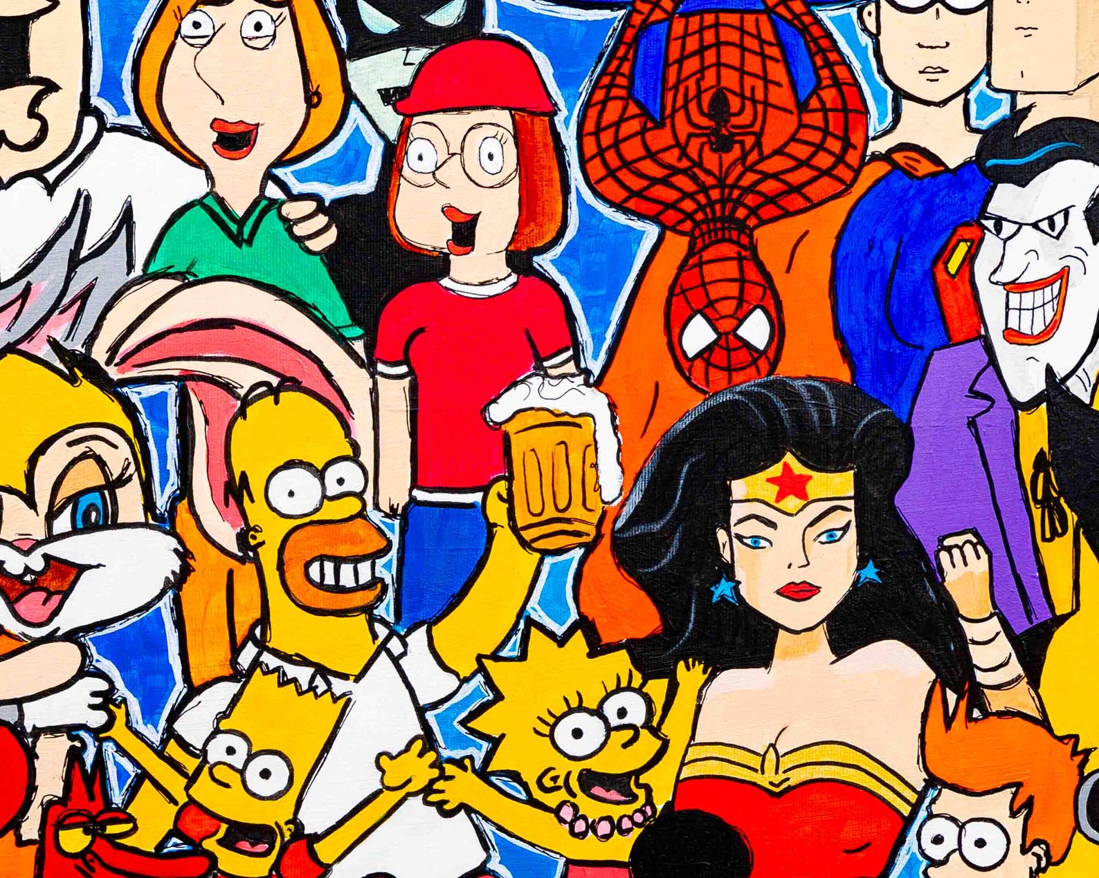 Cartoon Collage Original Pop Art Painting, Stretched Canvas on Wooden ...