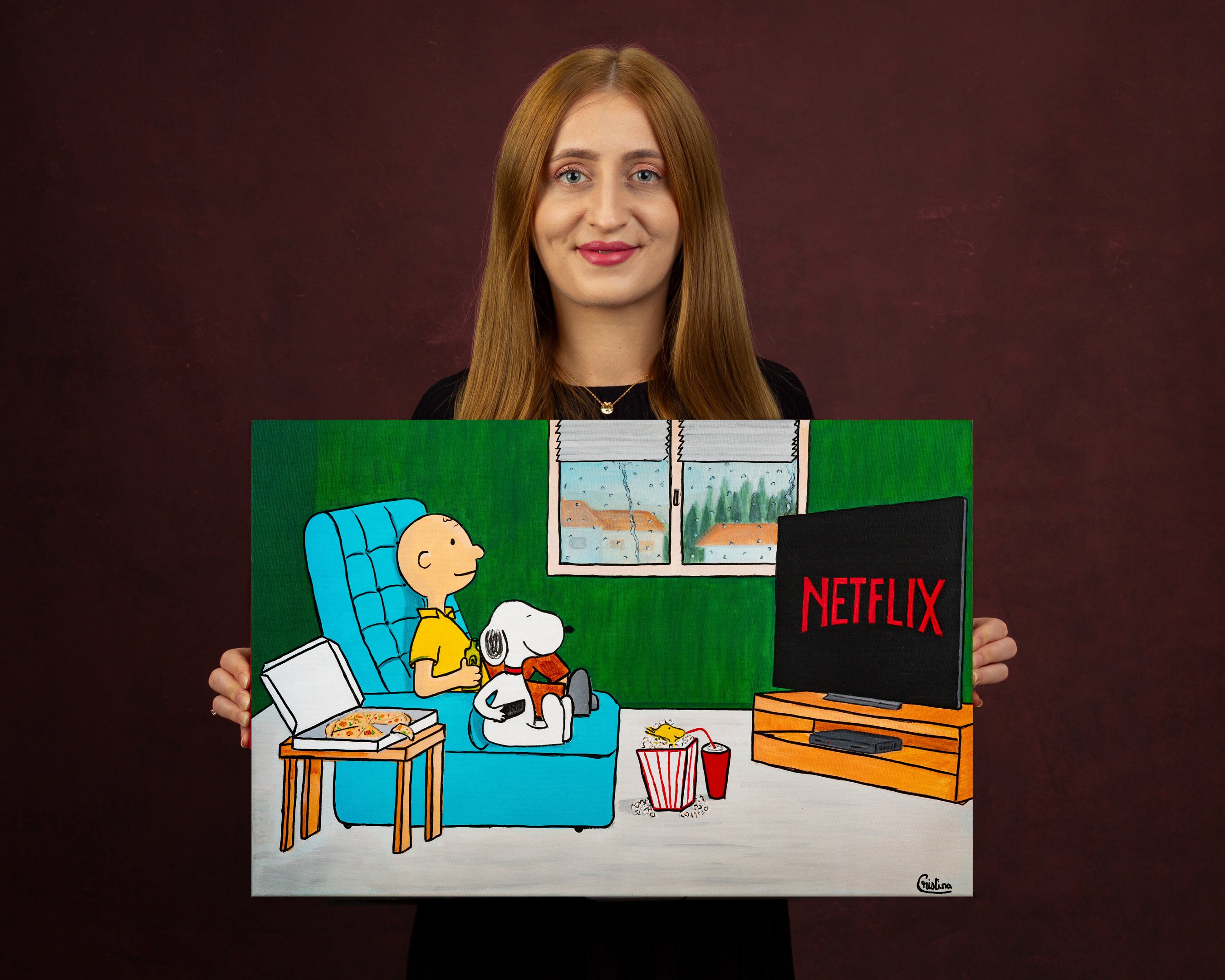 Snoopy & Charlie Watching Netflix Original Acrylic Pop Art Painting ...