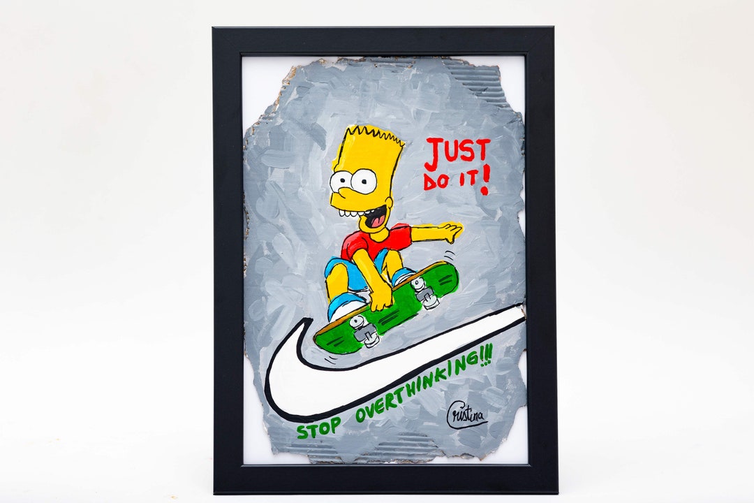 Bart Simpson Riding His Skateboard Over Swoosh, Acrylic Painting on ...