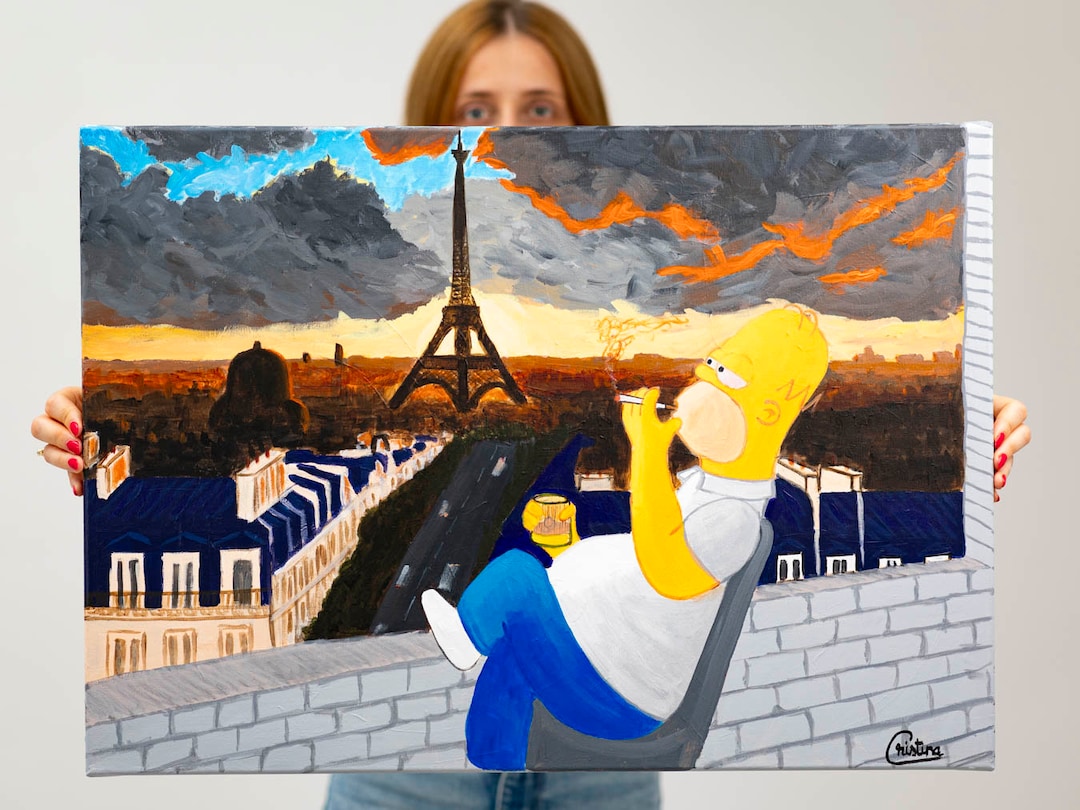 Homer Simpson Enjoying a Sunset on a Balcony in Paris Pop Art Painting ...