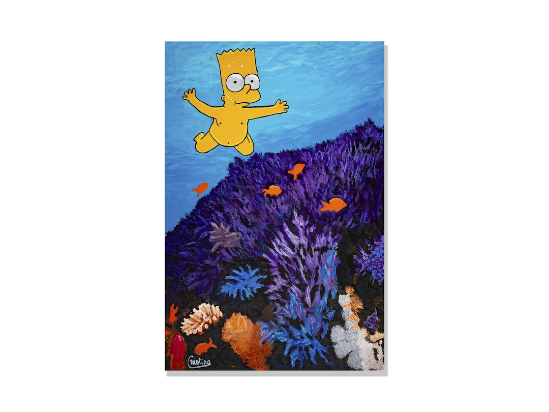 Bart Simpson Swimming in the Ocean Original Acrylic Pop Art Painting ...