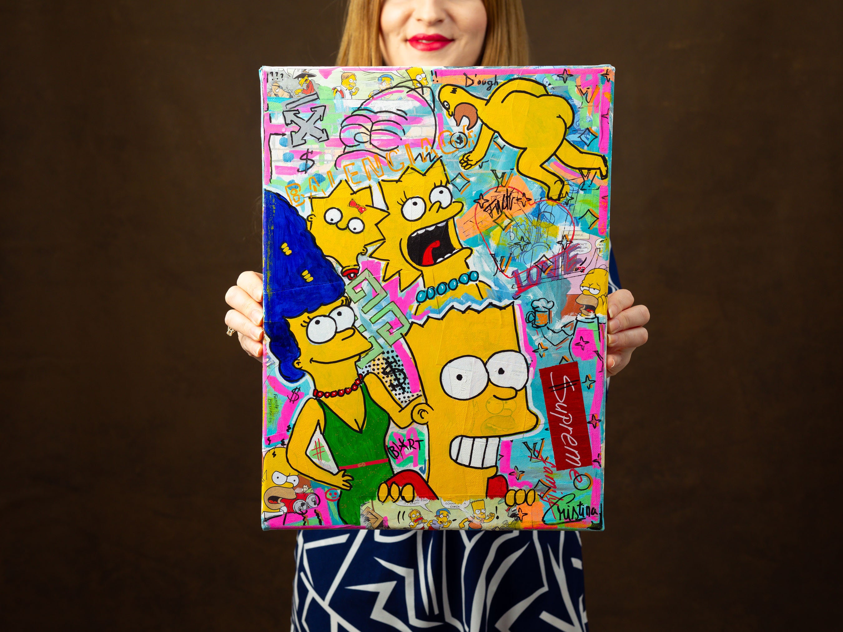 The Simpsons Original Acrylic Preppy Pop Art Painting, Stretched Canvas ...