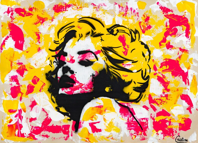Marilyn Monroe Abstract Original Pop Art Painting, Rolled Canvas Artwork by Cristina Popart ...