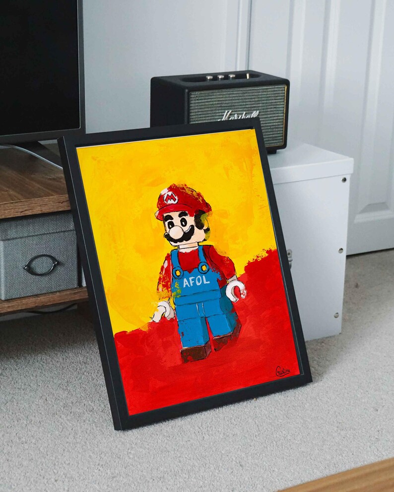 AFOL Super Mario Minifigure Pop Art Painting, Red & Yellow Abstract ...