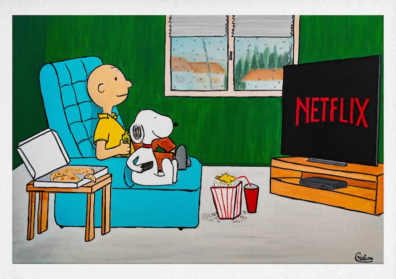 Snoopy & Charlie Watching Netflix Fine Art Giclée Print of My Original ...