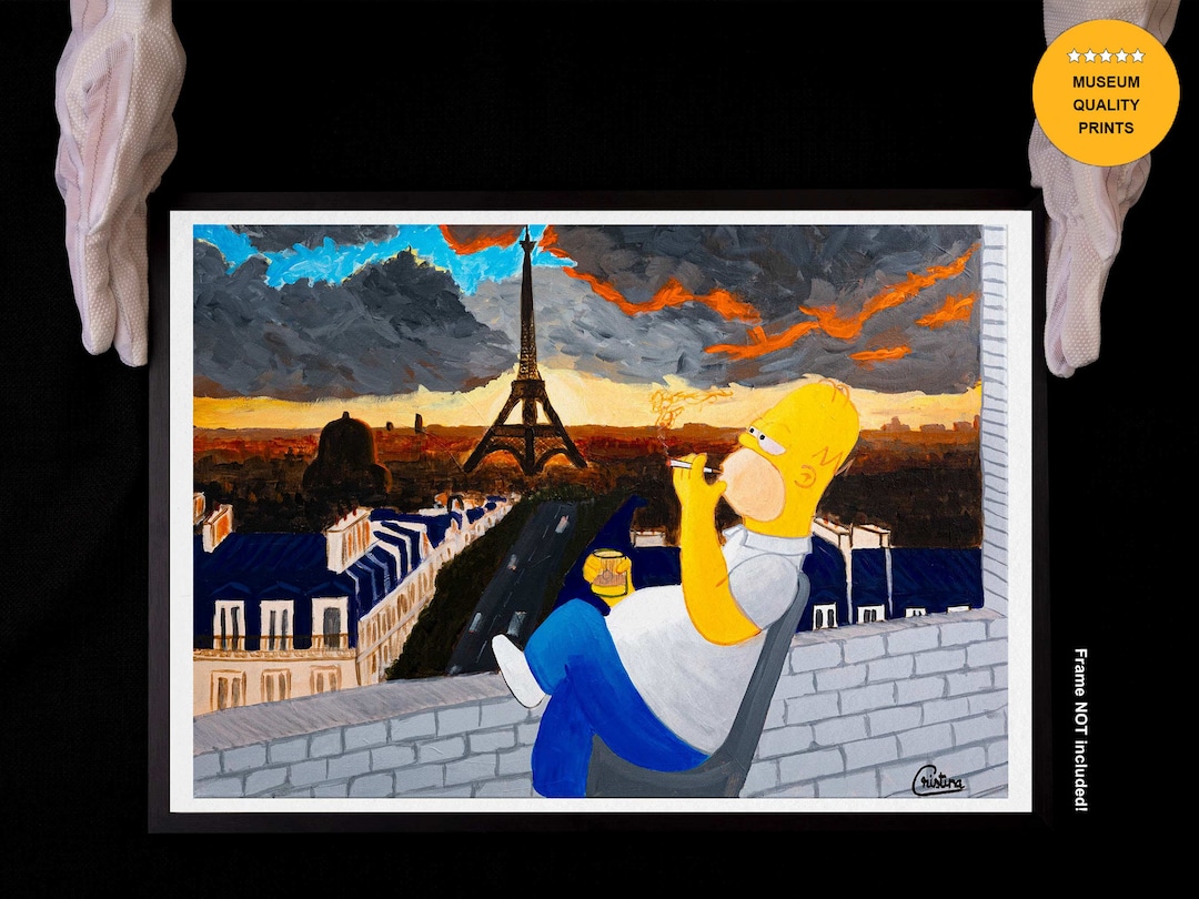 Homer Simpson Enjoying a Sunset in Paris During the 2024 Olympics Fine ...