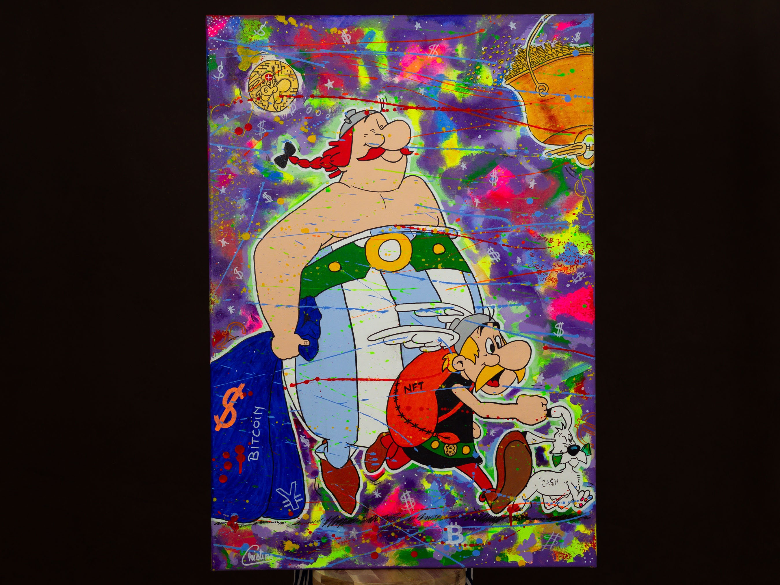 Asterix and Obelix Original Acrylic Pop Art Painting, Rolled Canvas ...