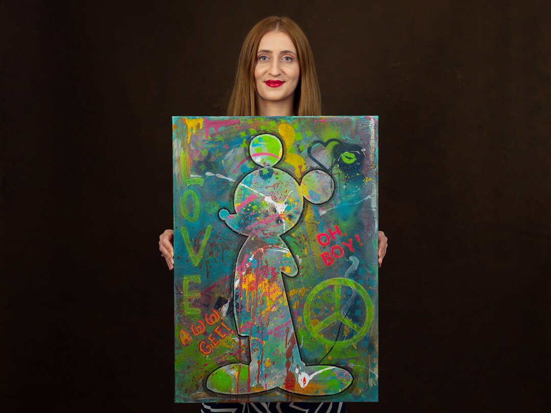 Mickey Mouse abstracto Pintura original acrílica Pop Art, lienzo ...