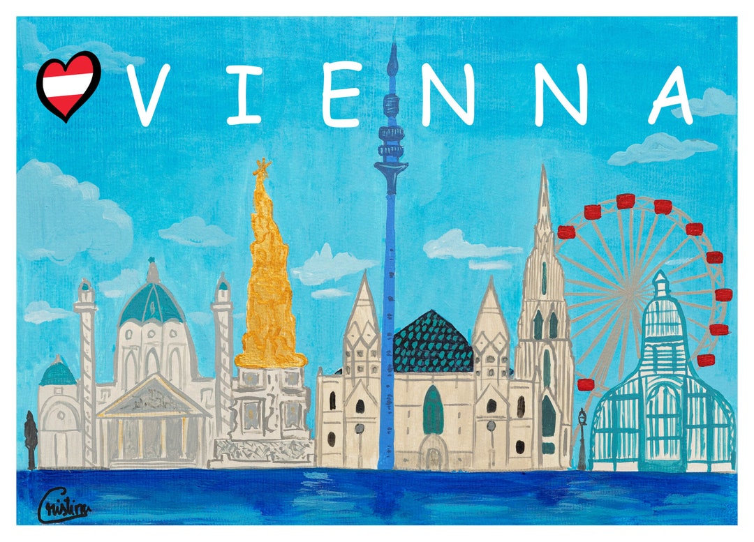 Vienna Cityscape ,INSTANT DOWNLOAD Printable Wall Art, Blue Poster ...