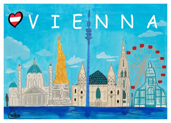 Vienna Cityscape INSTANT DOWNLOAD Printable Wall Art Blue - Etsy