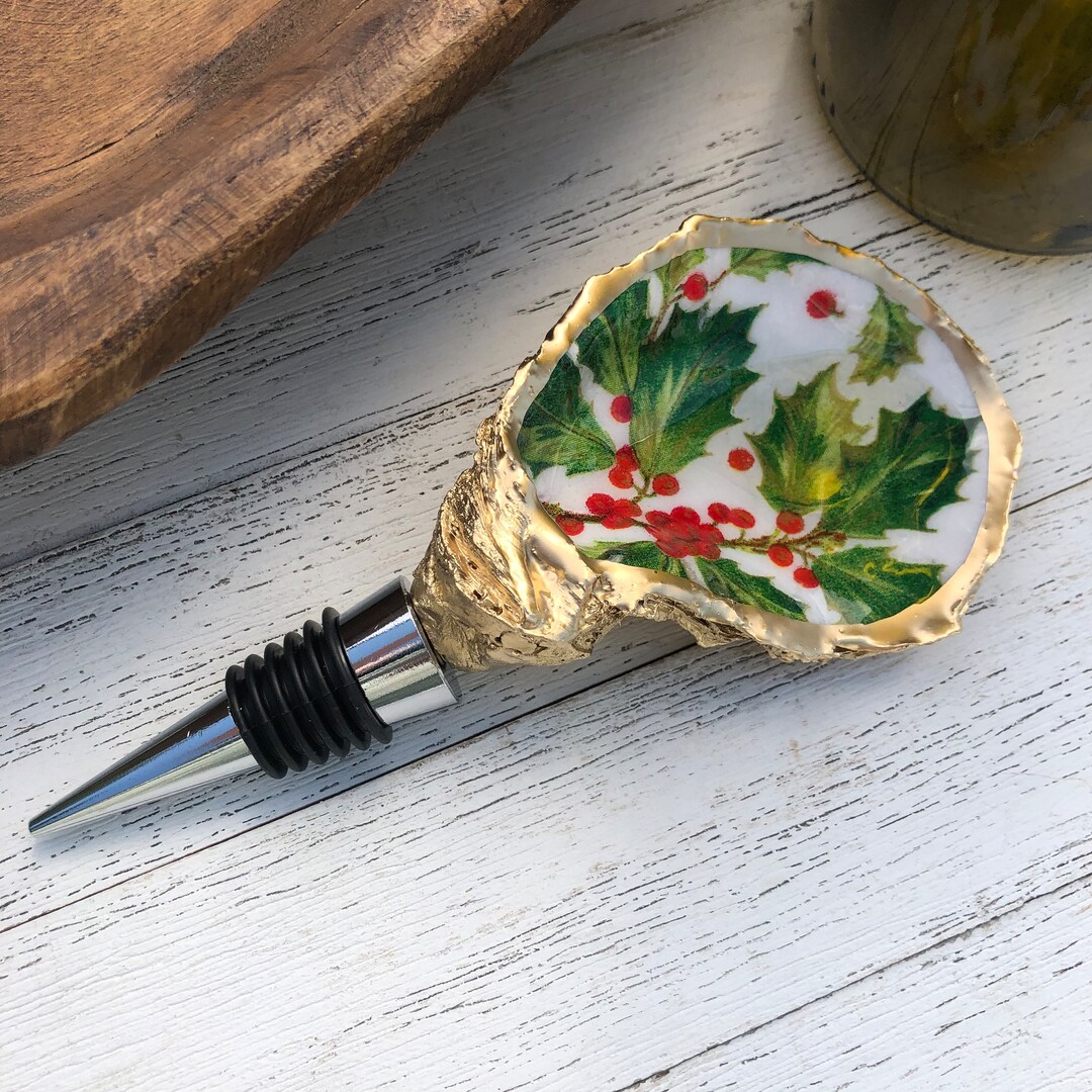Oyster Shell Wine Stopper--holly and Berries - Etsy