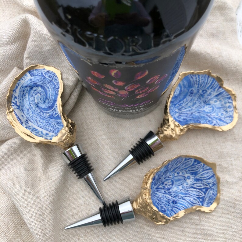 Oyster Shell Wine Stopperblue Paisley - Etsy