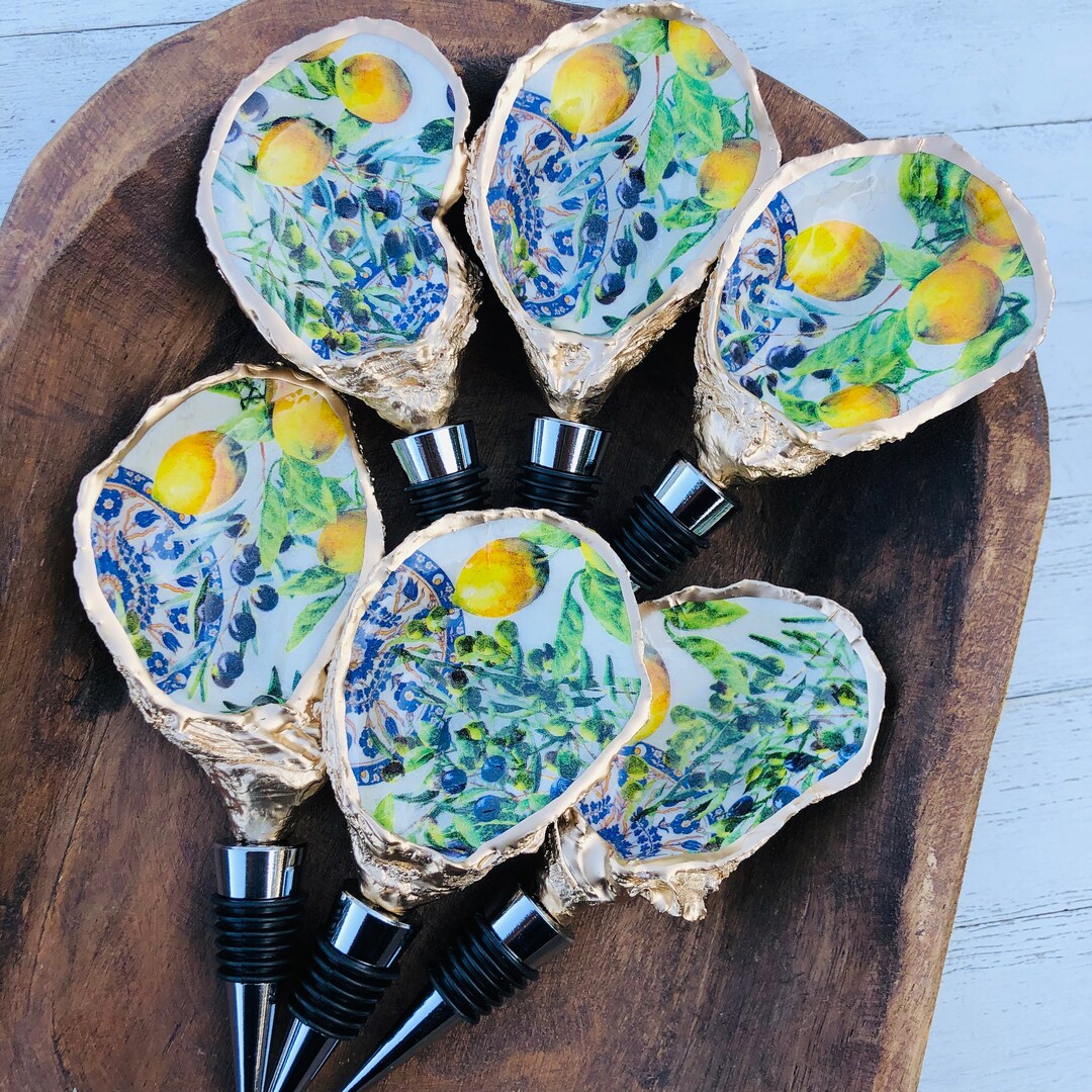 Oyster Shell Wine Stopper--lemons and Olives - Etsy