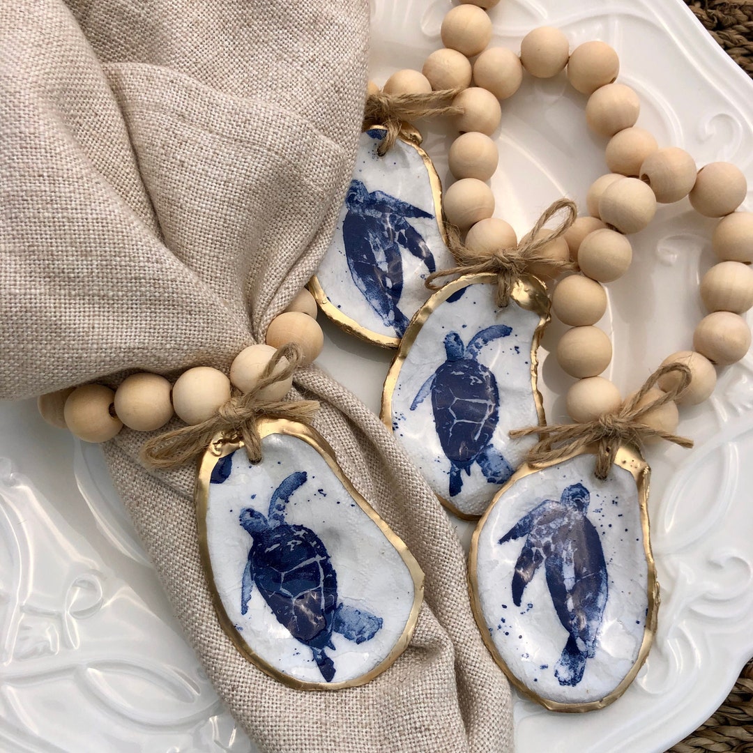 Oyster Shell Napkin Rings: Sea Turtle Nautical Table Decor - Etsy