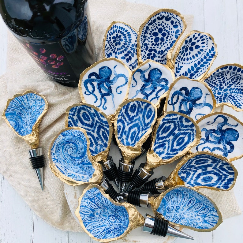 Oyster Shell Wine Stopperblue Paisley - Etsy