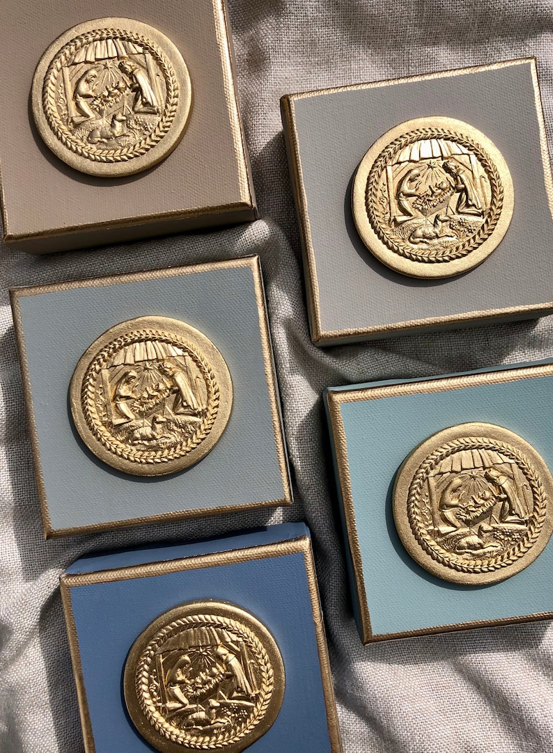 Nativity Intaglio Canvas Art: Gold Enameled Manger Scene - Etsy