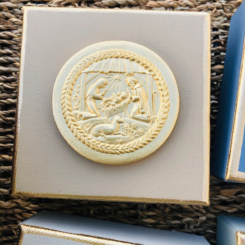 Nativity Intaglio Canvas Art: Gold Enameled Manger Scene - Etsy