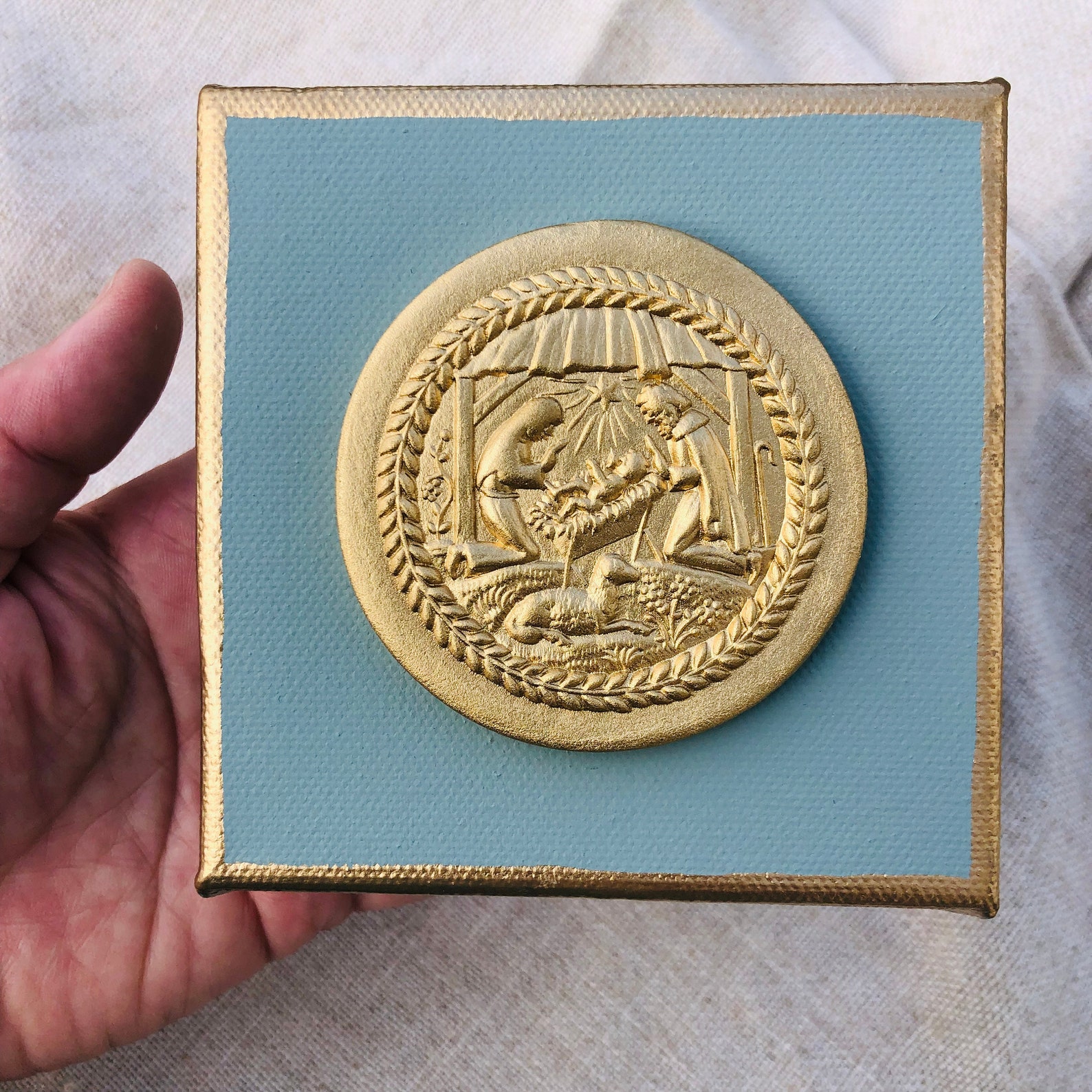 Nativity Intaglio Canvas Art: Gold Enameled Manger Scene - Etsy