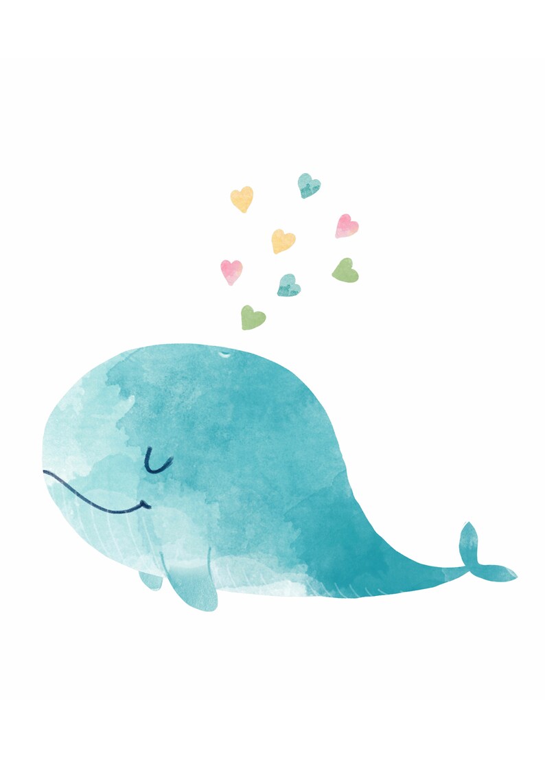 Kinderbild Wal mit Herzen - Etsy.de