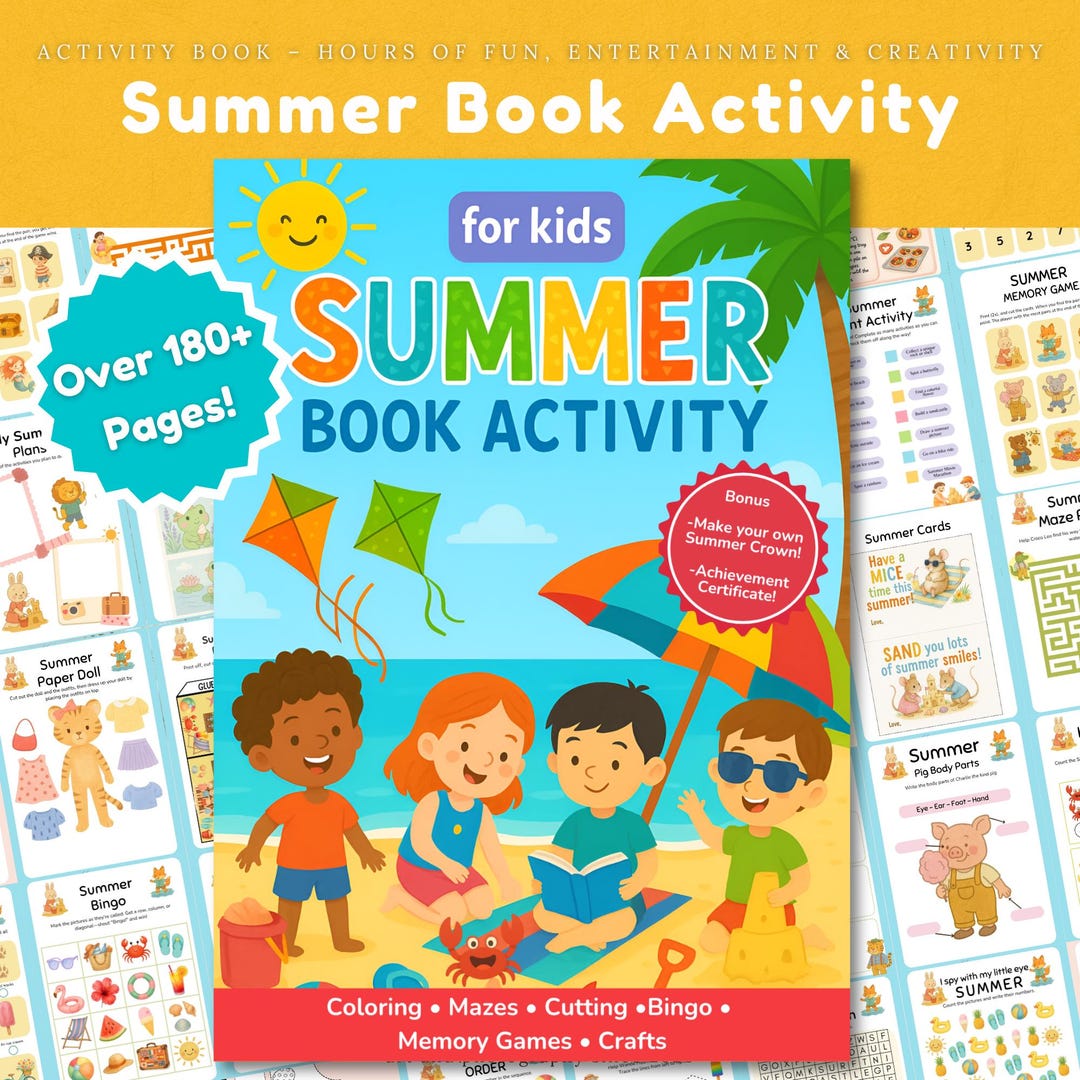 180 SUMMER Activity Book, Printable Summer Kids Activity, Coloring ...