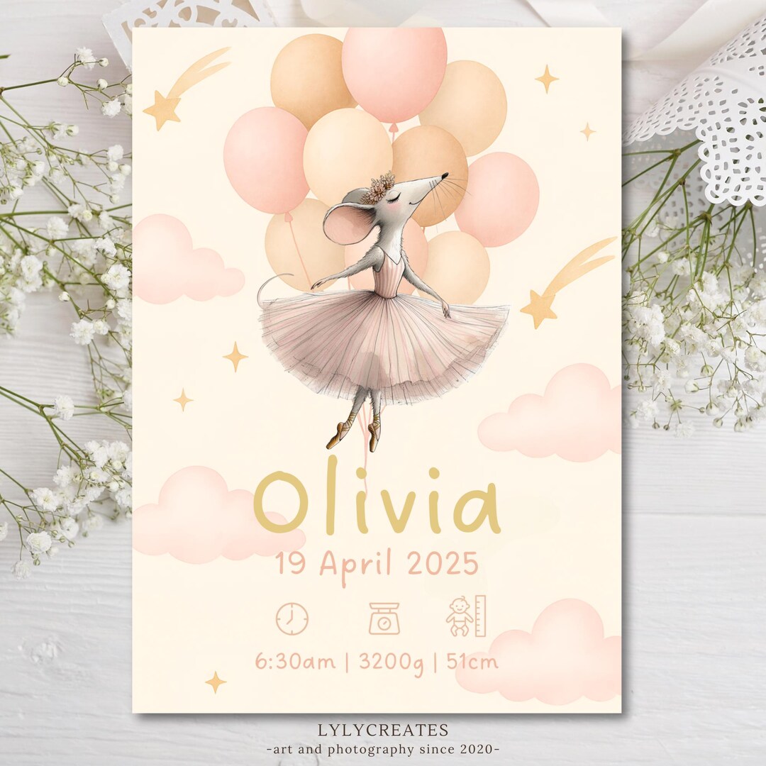 Editable Birth Announcement Template, Digital Newborn Announcement ...