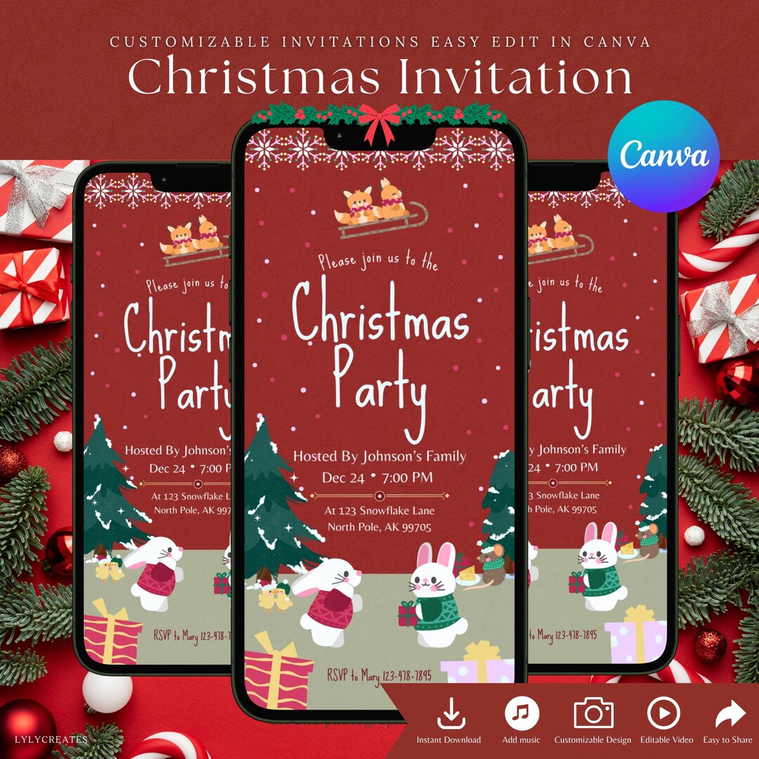 Christmas Party Invitation, Holiday Party Invite, Personalized Canva ...