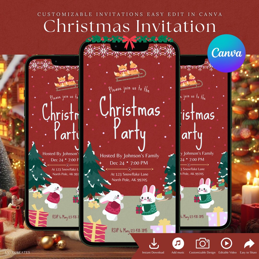 Christmas Party Invitation, Holiday Party Invite, Personalized Canva ...