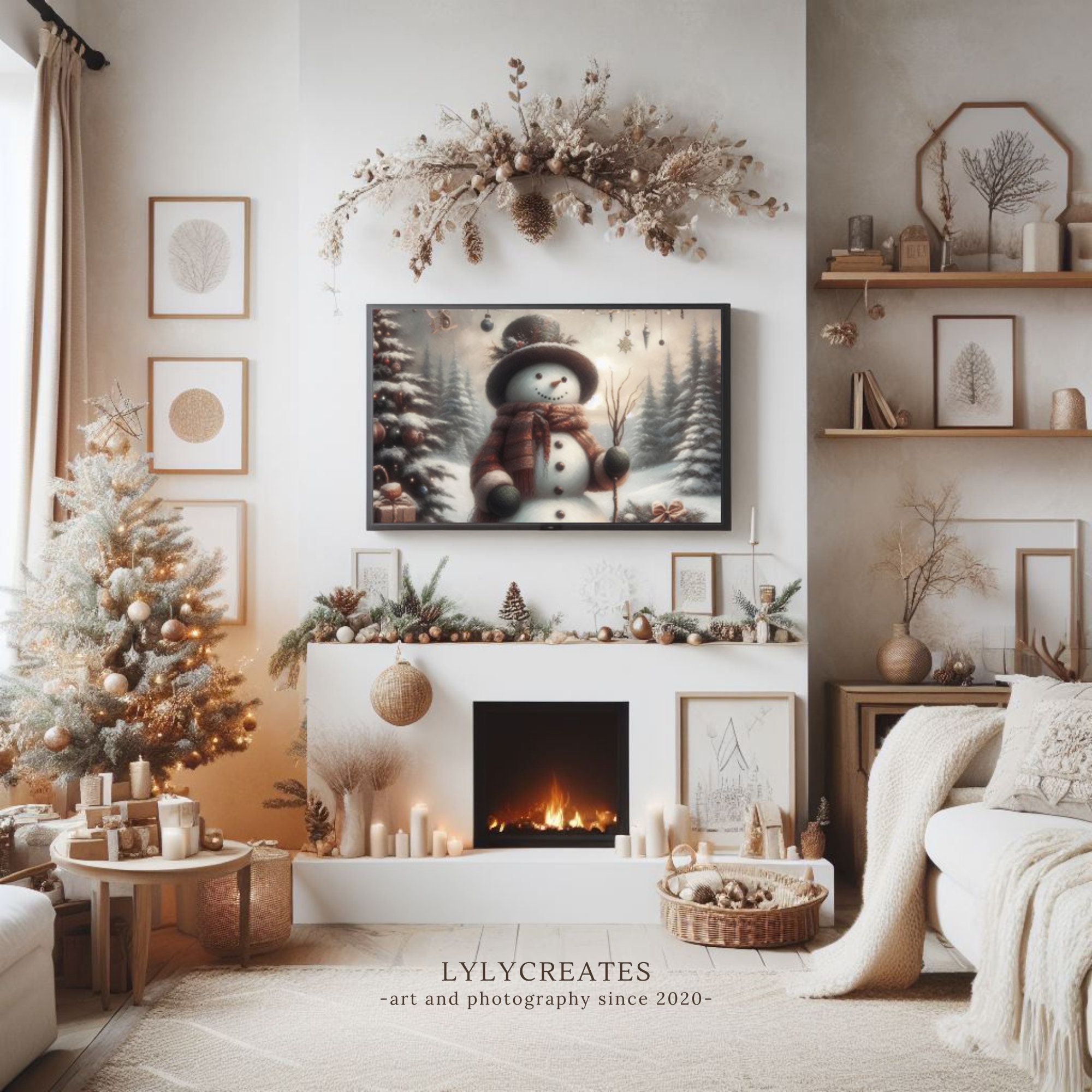 Vintage Snowman Christmas Frame Tv Art, Samsung Holiday TV Art ...