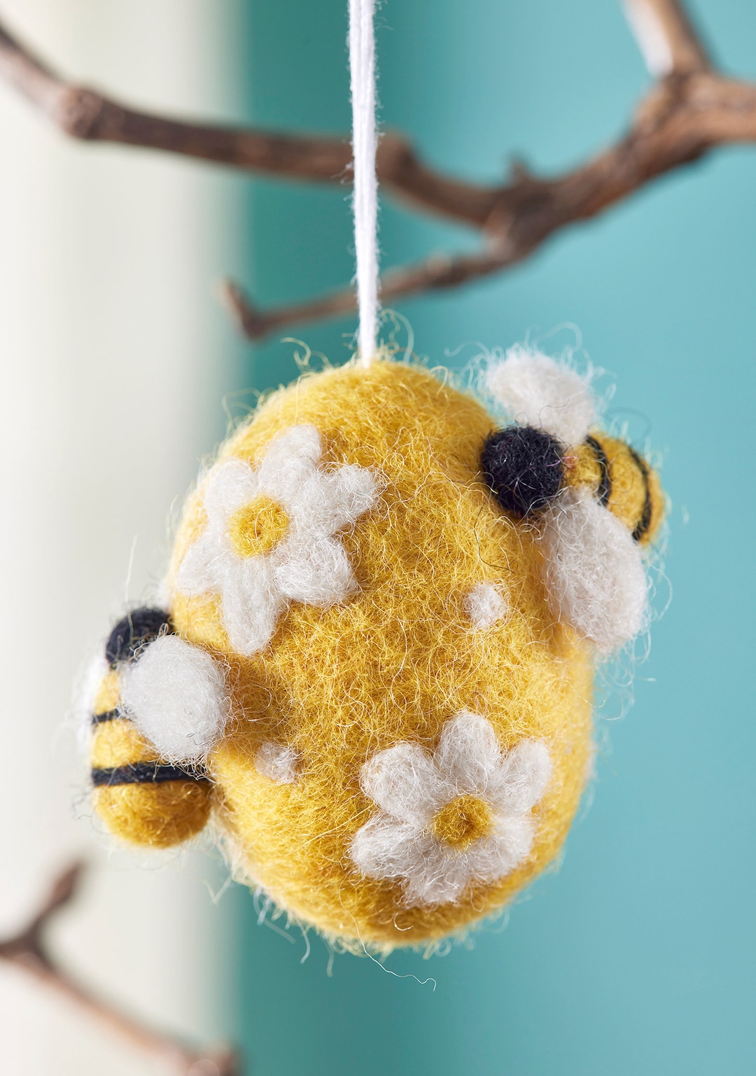 Bee Felt Ornament, Honey Bee Needle Felt, Floral Egg Decor, Bumble Bee ...