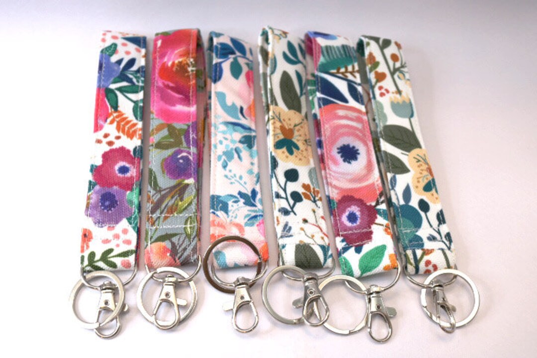 Wristlet Key Fob, Handmade Floral Key Holder, Fabric Long Key Strap ...
